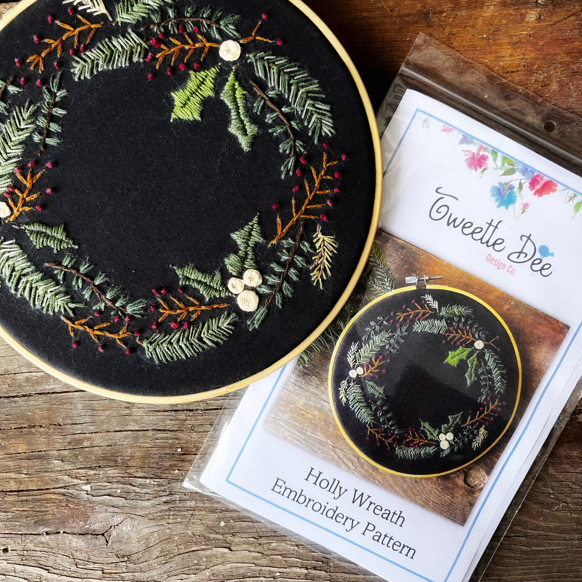 Holly Wreath Embroidery Pattern – Tweetle Dee Design Co.